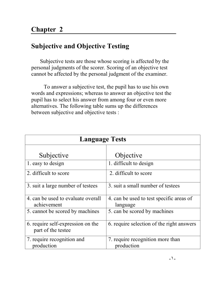 Chapter 2 Subjective And Objective Testing Language Tests