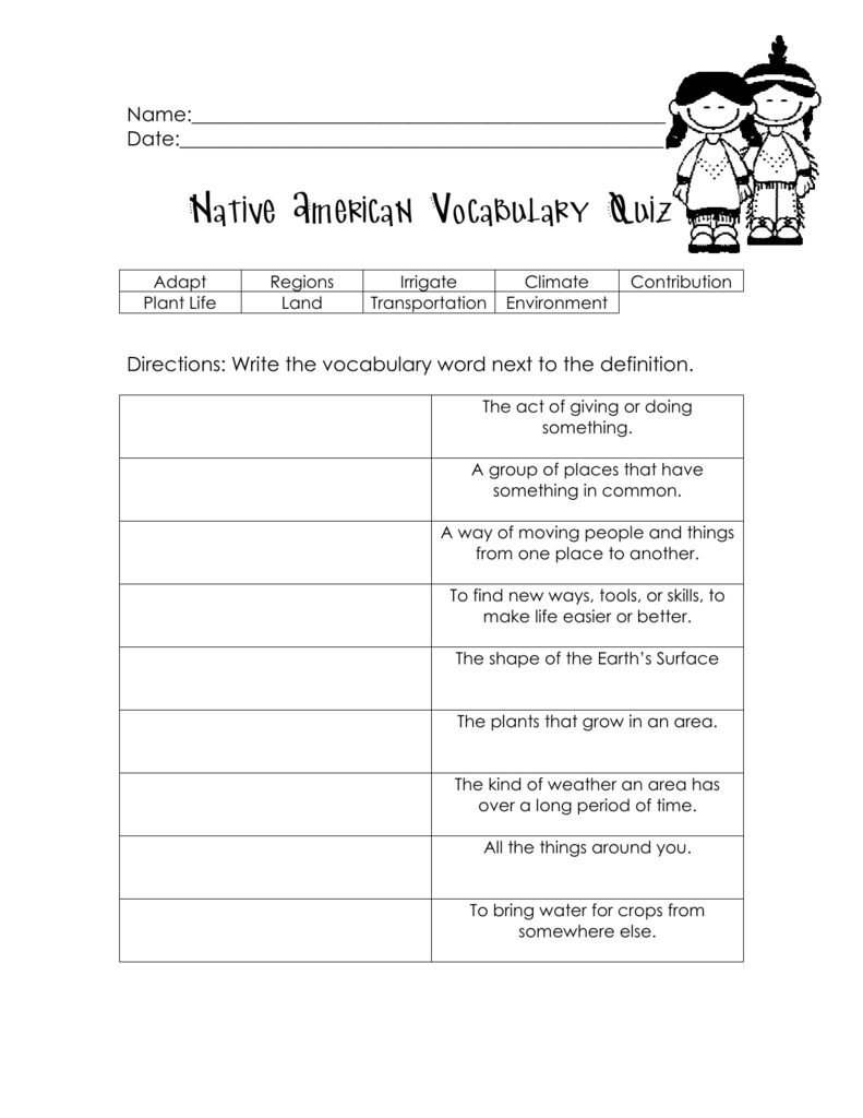 Native American Vocabulary Quiz Native American Vocabulary Quiz