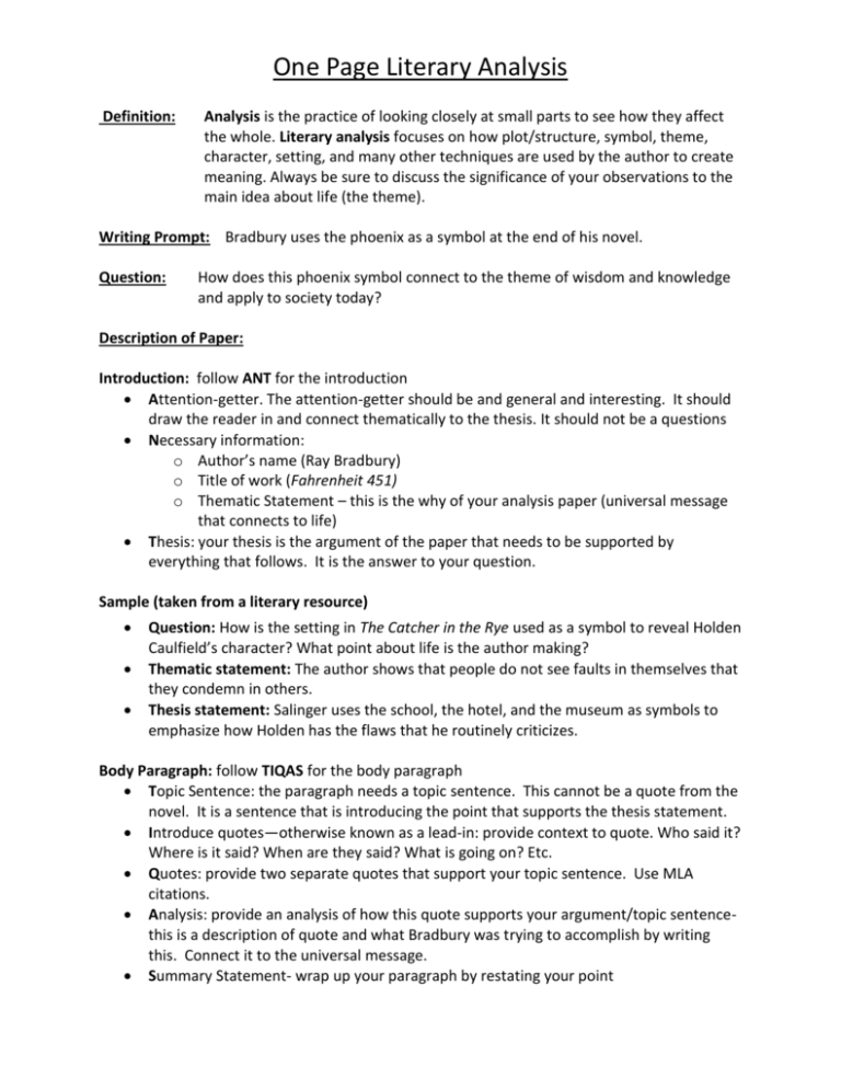One Page Literary Analysis 