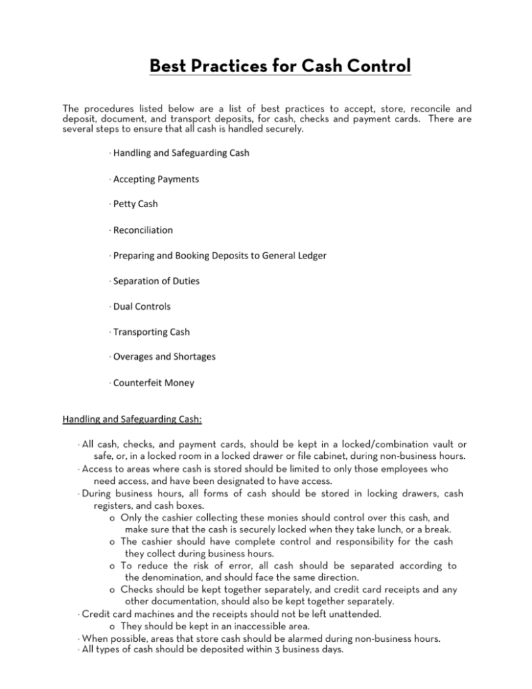 Best Practices For Cash Control Best Practices For Cash Control