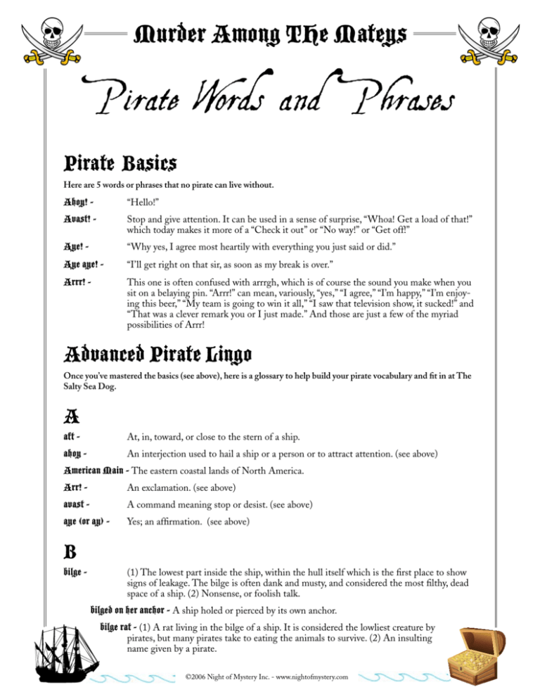 Pirate Words And Phrases Pirate Words And Phrases