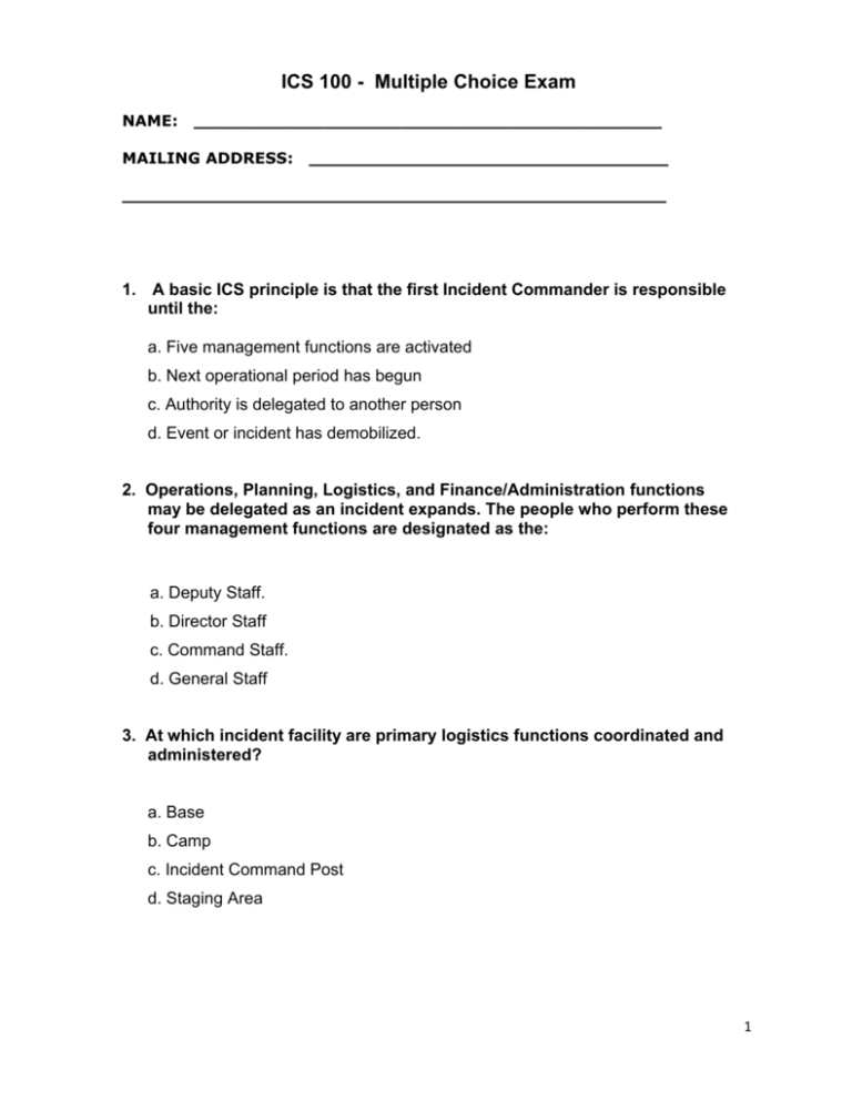 ICS 100 Multiple Choice Exam