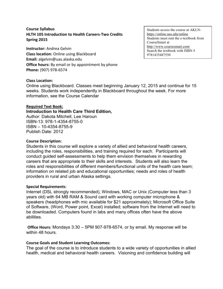 Course Syllabus HLTH 105 Introduction to Health Careers