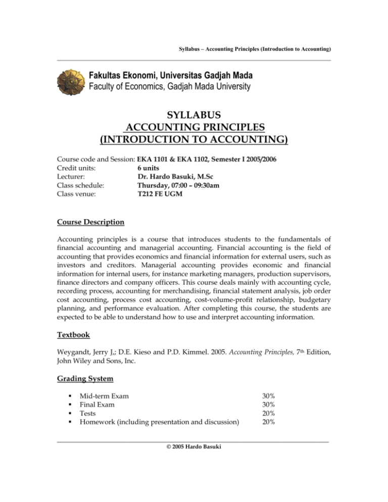 SYLLABUS ACCOUNTING PRINCIPLES INTRODUCTION TO SYLLABUS ACCOUNTING PRINCIPLES INTRODUCTION TO