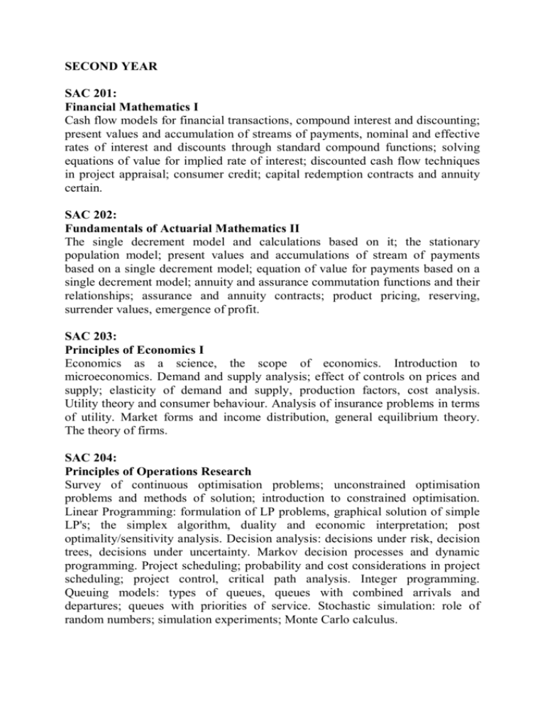 SECOND YEAR SAC 201 Financial Mathematics I Cash Flow