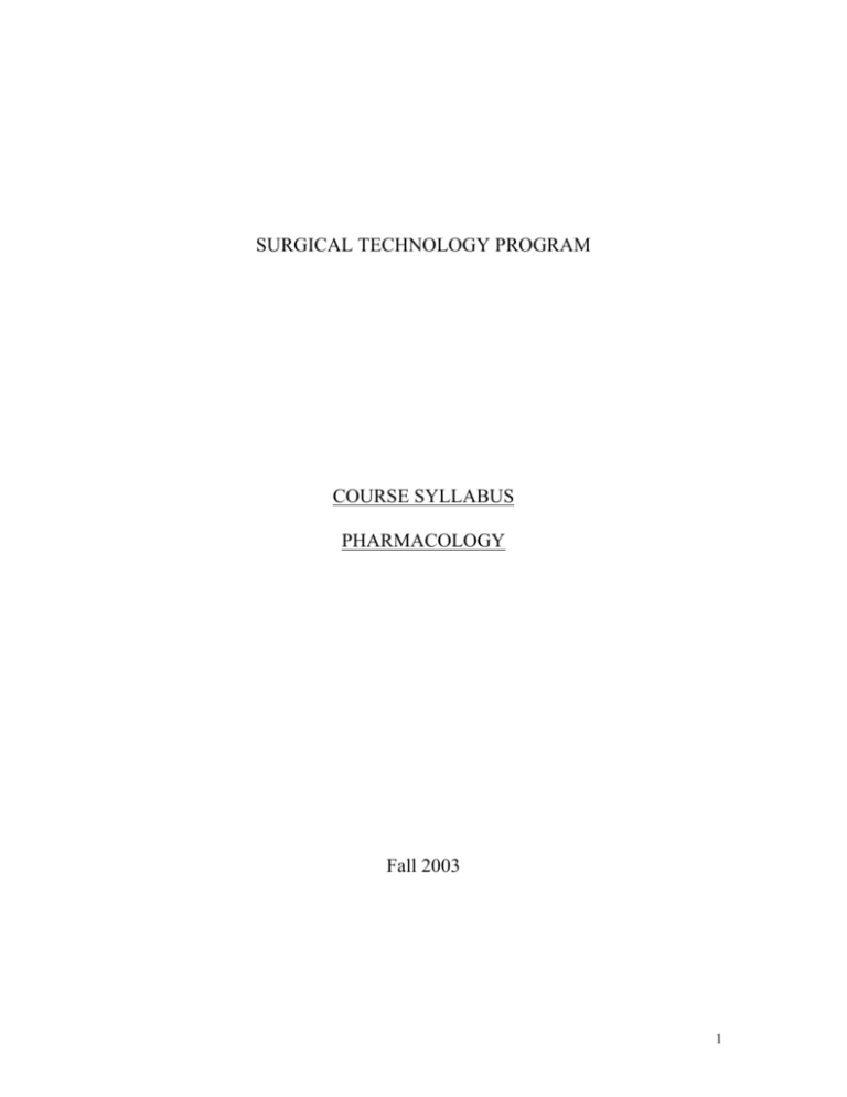 Example Syllabus Pharmacology Example Syllabus Pharmacology
