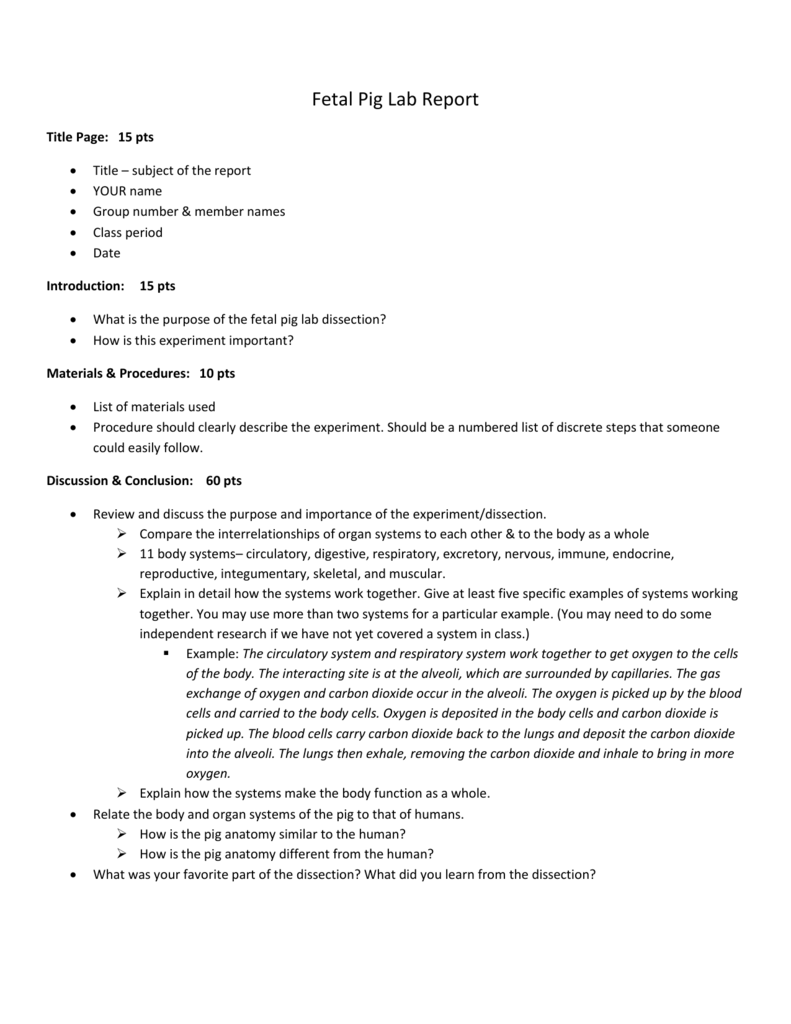 Fetal Pig Lab Report Fetal Pig Lab Report