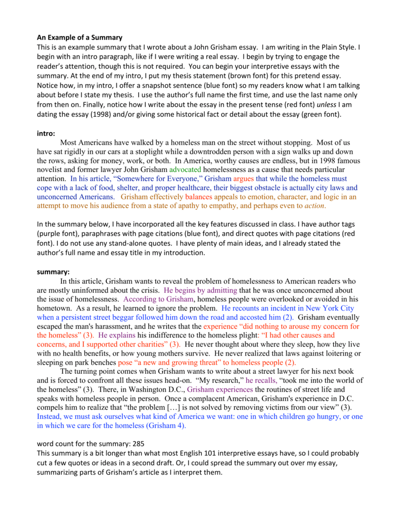 An Example Of A Summary This Is An Example Summary That I Wrote