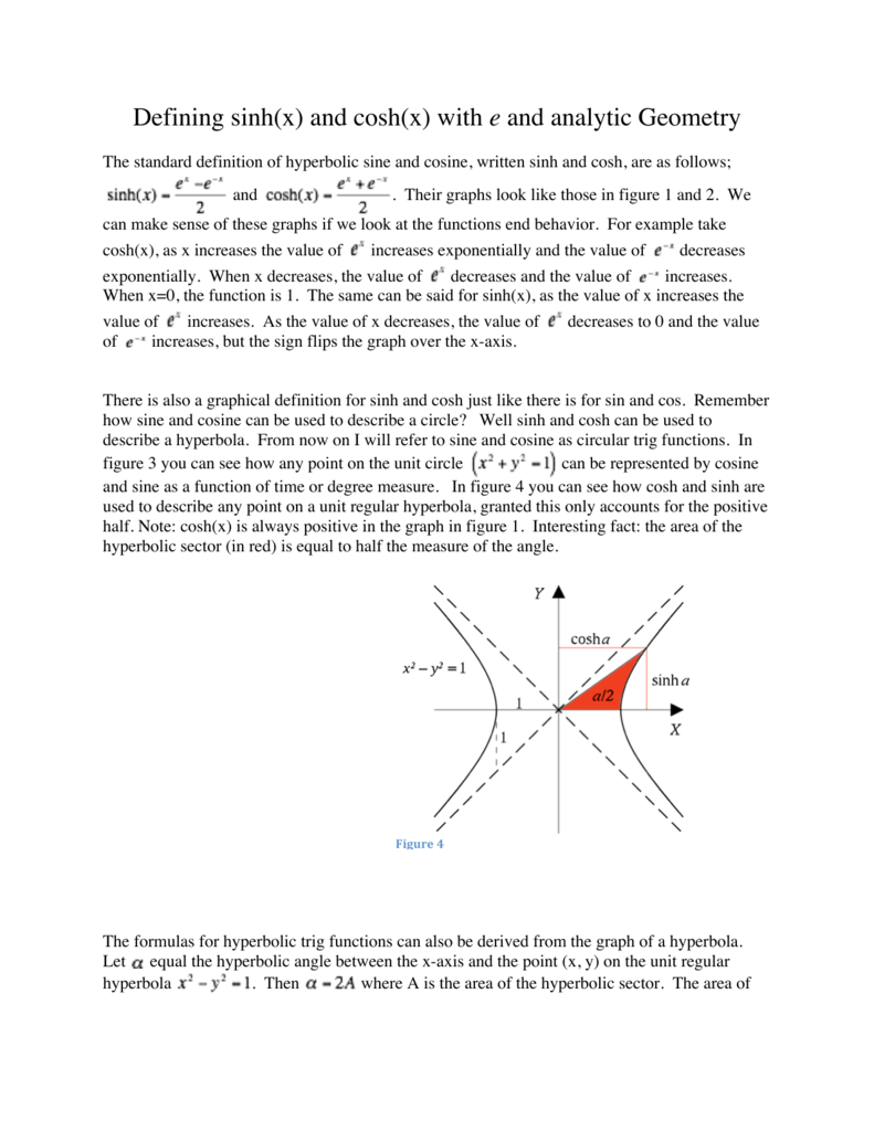 Defining Sinh x And Cosh x With E And Analytic Geometry