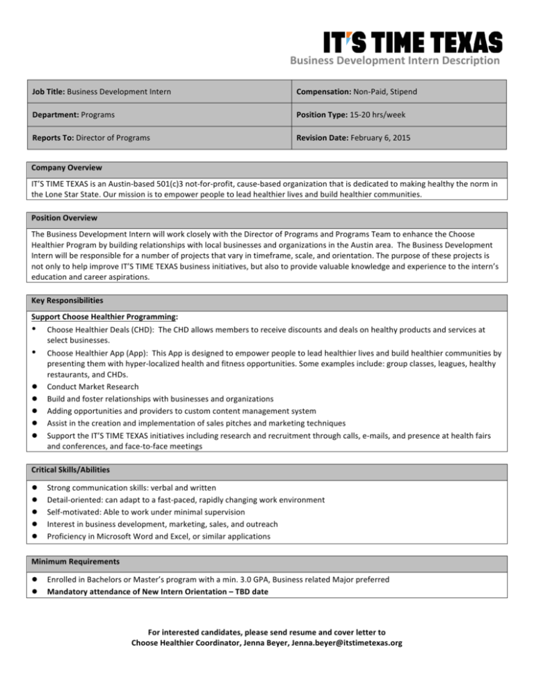 Business Development Intern Description