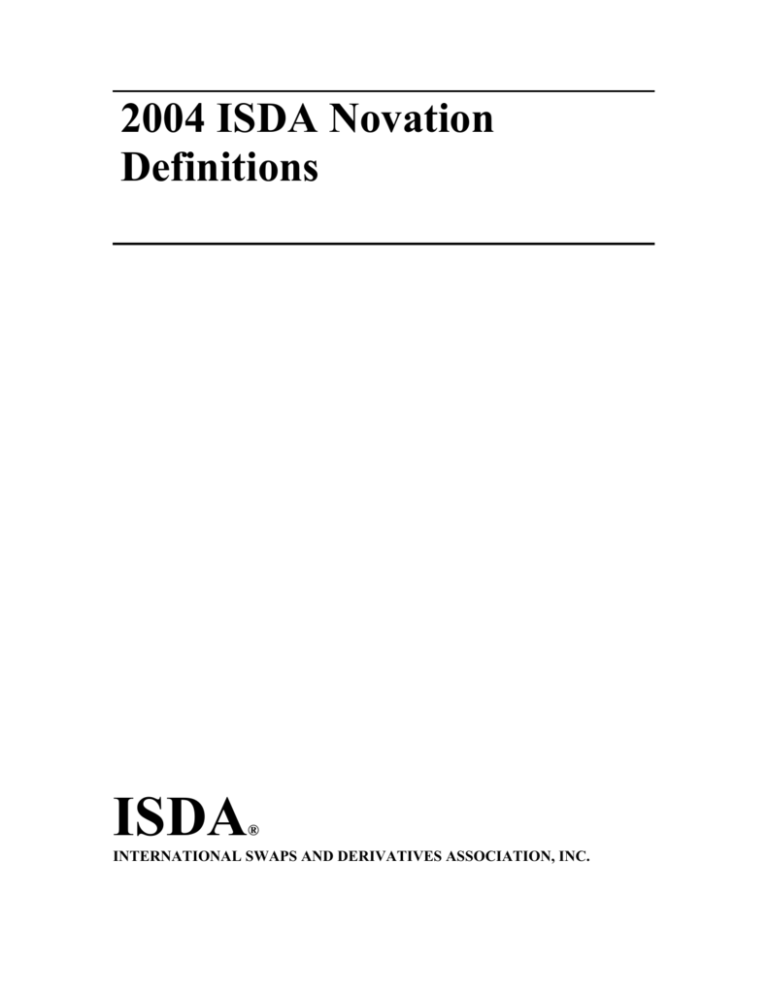 2004 ISDA Novation Definitions 2004 ISDA Novation Definitions