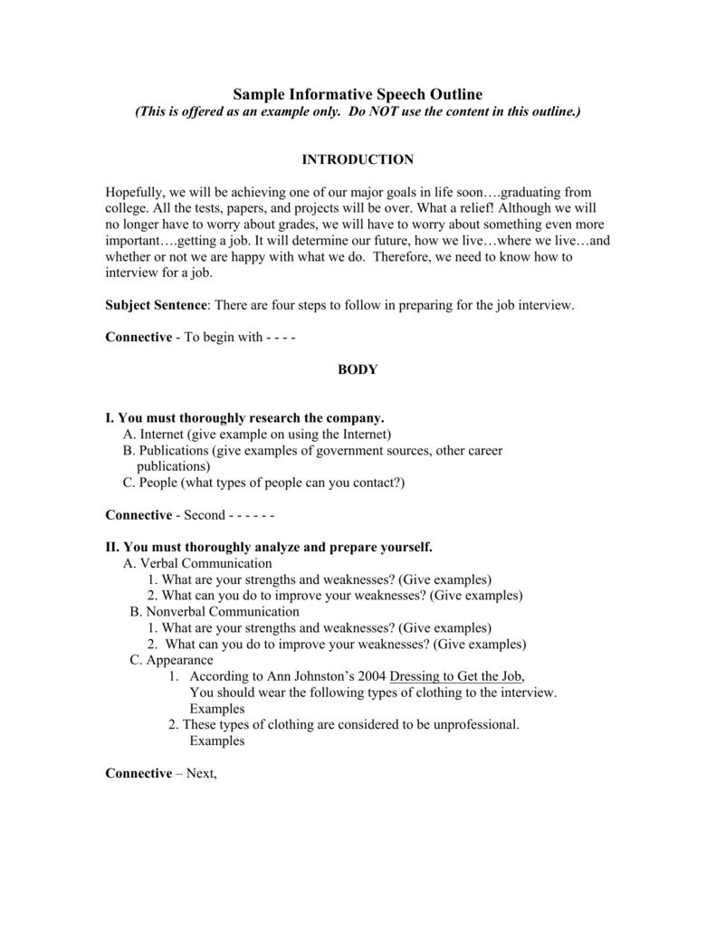 Sample Career Speech Outline Example The Document Template Sample Career Speech Outline Example The Document Template