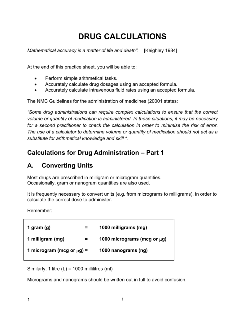 DRUG CALCULATIONS DRUG CALCULATIONS