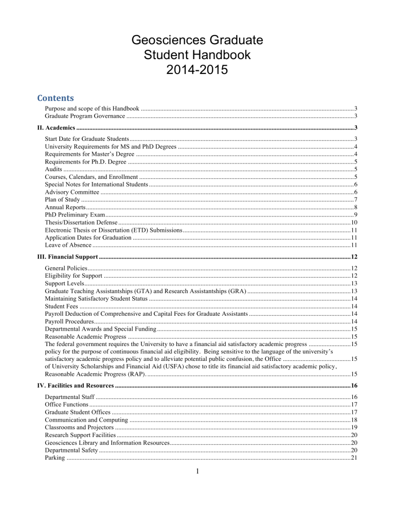 Geosciences Graduate Student Handbook 2014-2015
