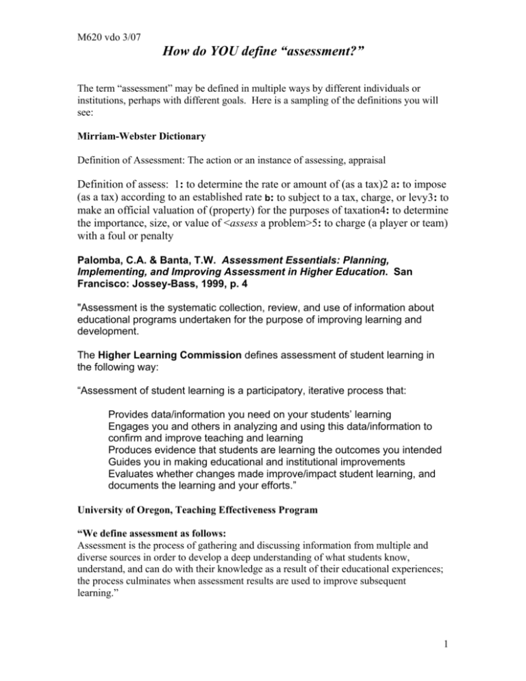How Do YOU Define assessment