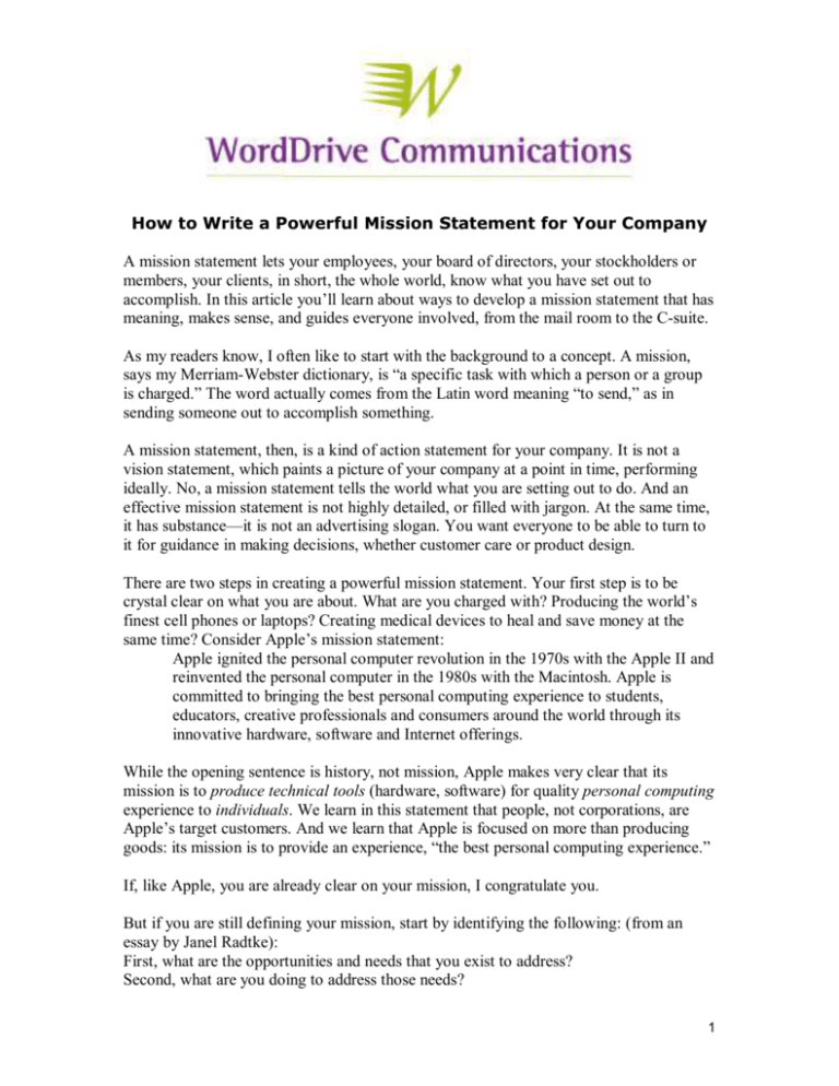 How To Write A Powerful Mission Statement For Your Company