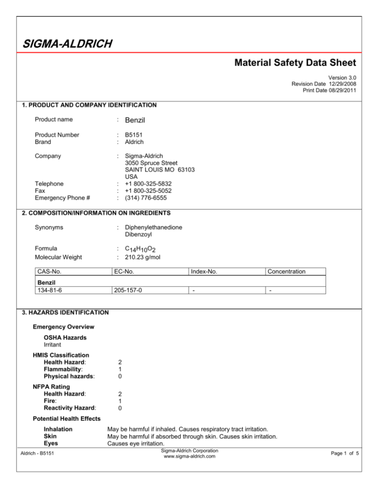 Material Safety Data Sheet