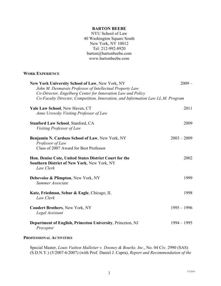 1 BARTON BEEBE NYU School of Law 40 Washington Square