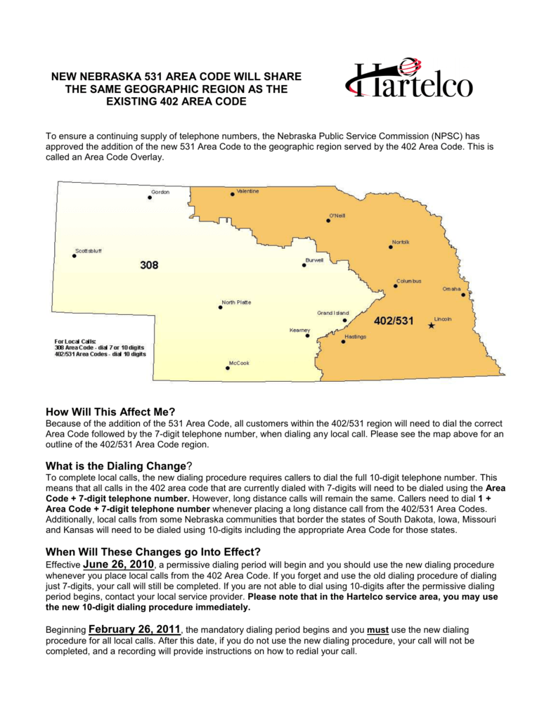 NEW NEBRASKA 531 AREA CODE WILL SHARE THE SAME