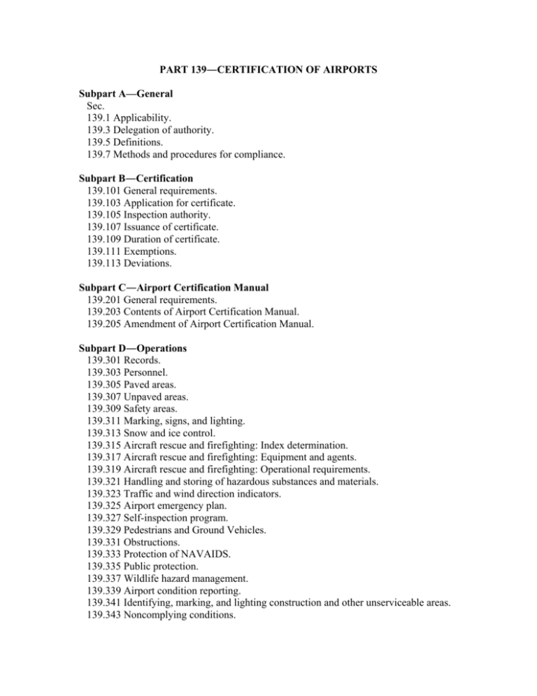 PART 139―CERTIFICATION OF AIRPORTS Subpart A—General