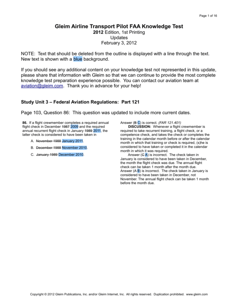 Gleim Airline Transport Pilot FAA Knowledge Test