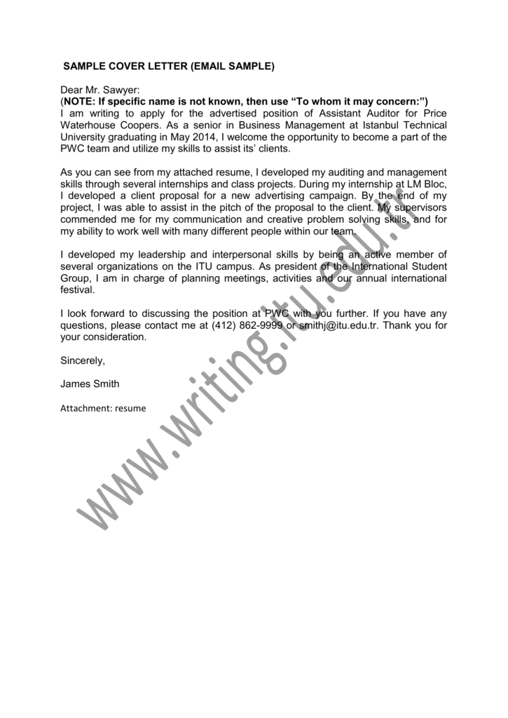 SAMPLE COVER LETTER EMAIL SAMPLE 