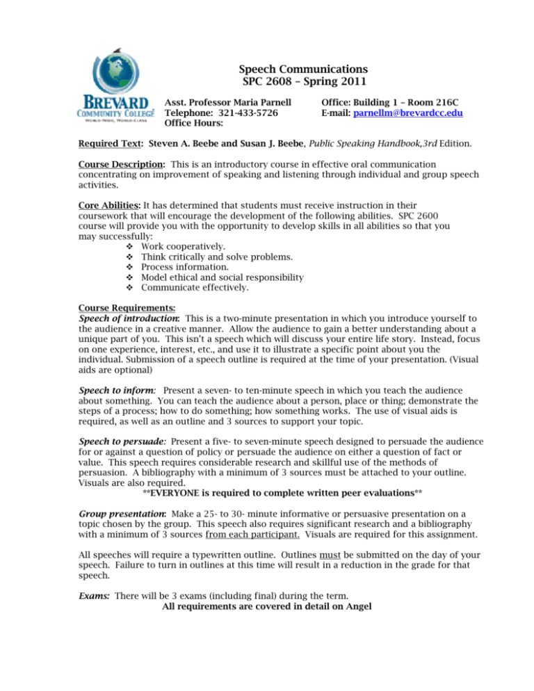 Speech Communications SPC 2608 – Spring 2011