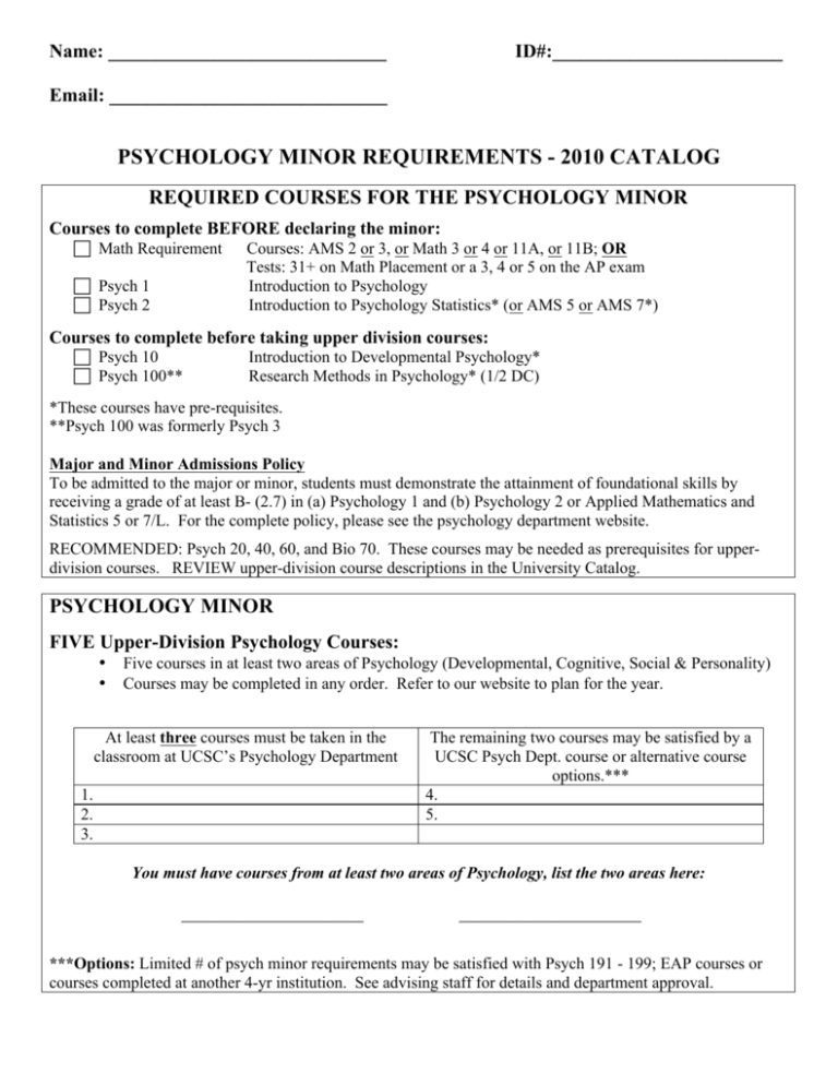 Psych Minor Requirements 8 31 11