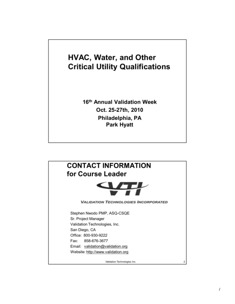 HVAC, Water, and Other Critical Utility Qualifications