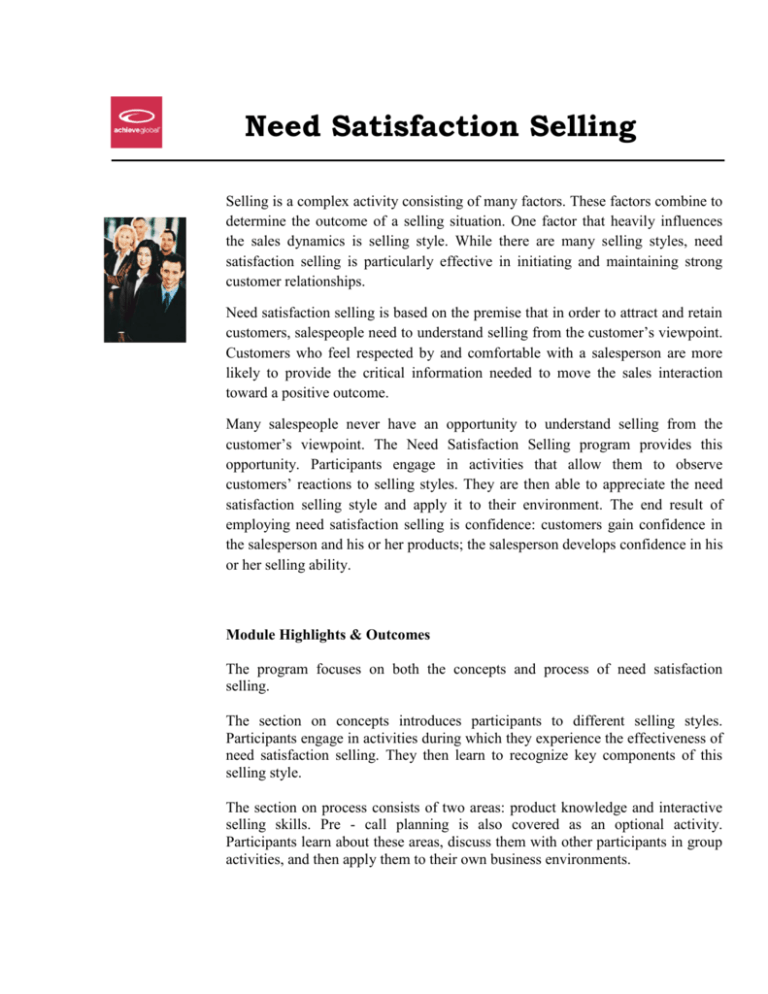 Need Satisfaction Selling Need Satisfaction Selling