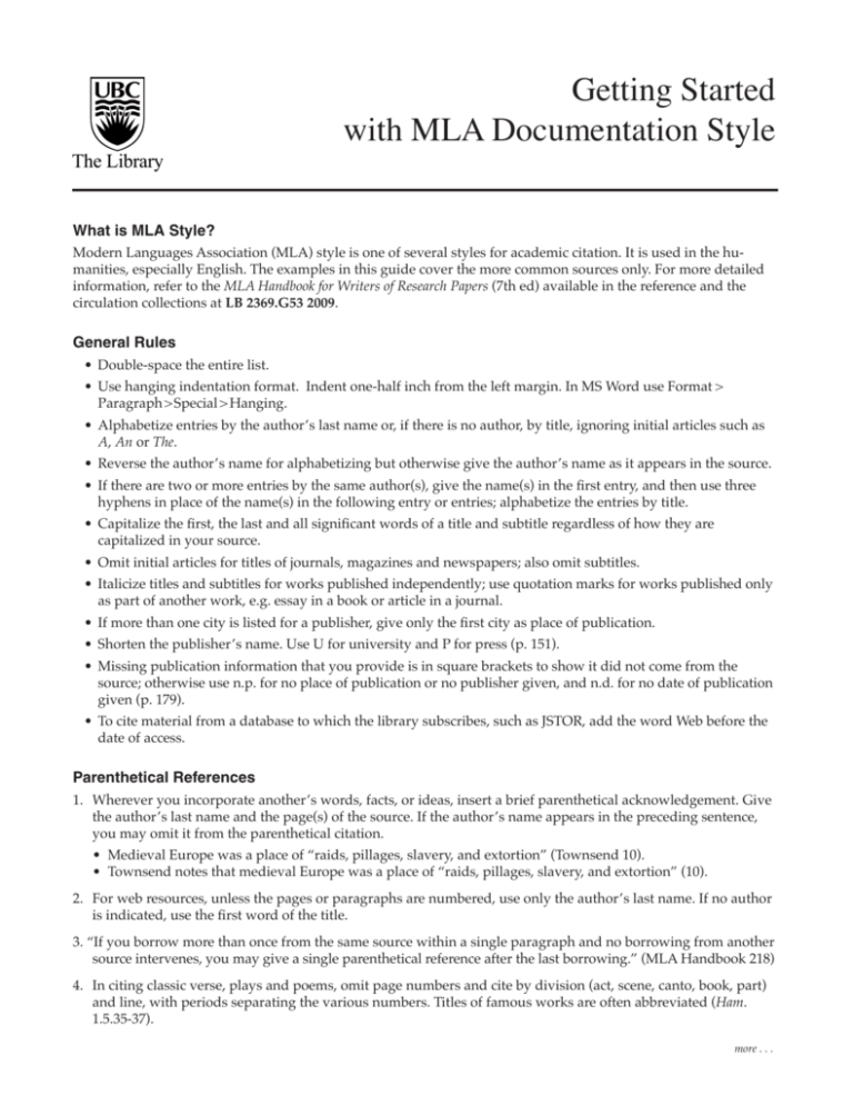 Getting Started With MLA Documentation Style
