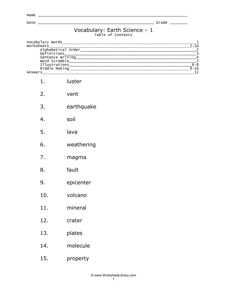 Earth Science Vocabulary 1