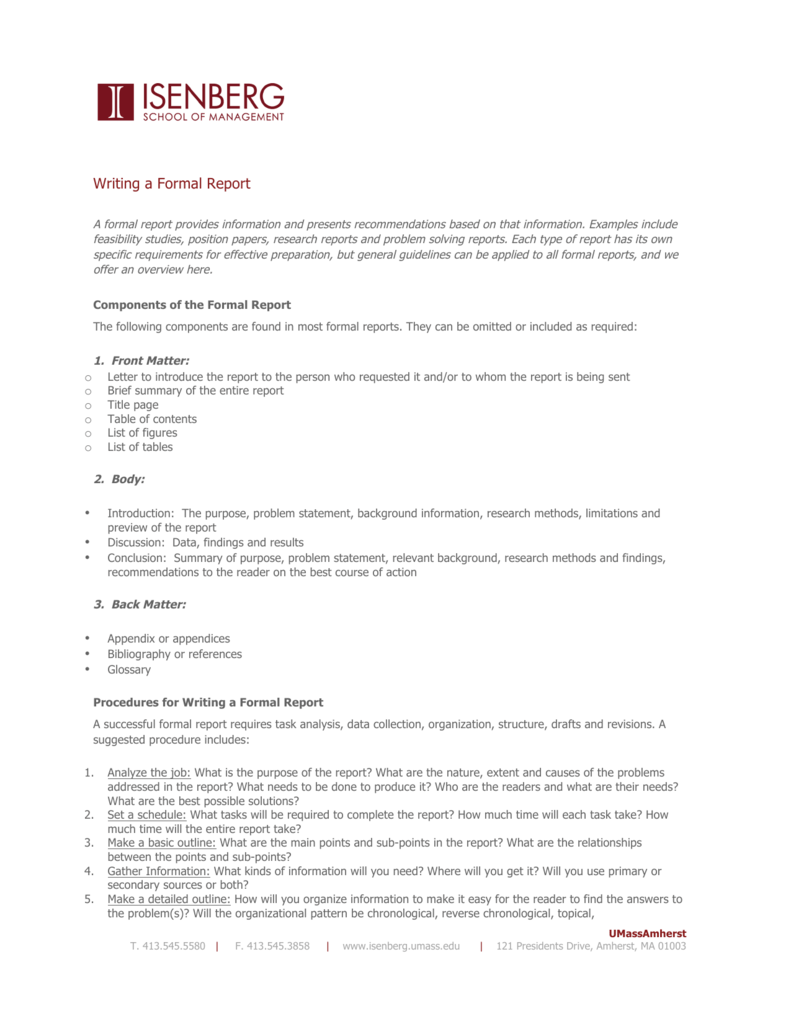 Writing A Formal Report