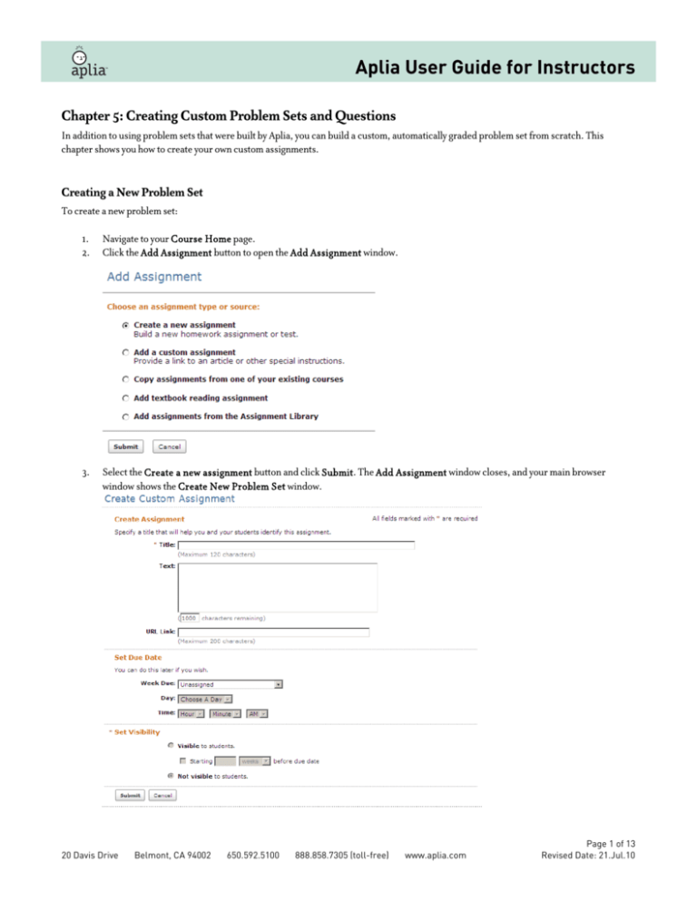 Aplia User Guide for Instructors