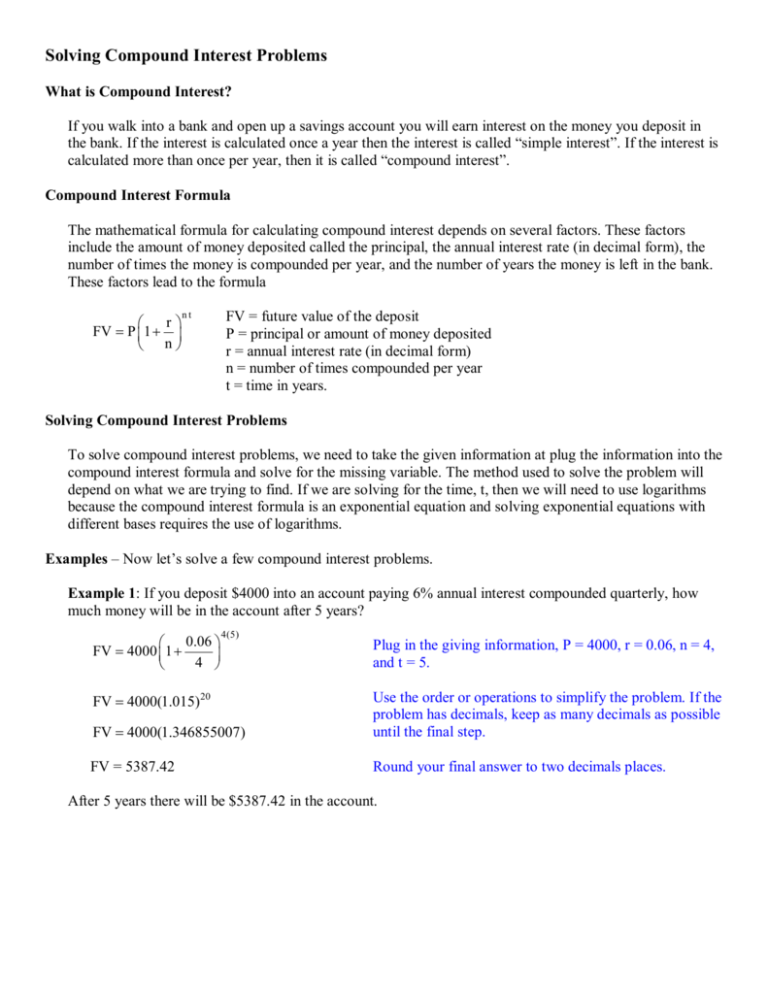 Solving Compound Interest Problems Solving Compound Interest Problems