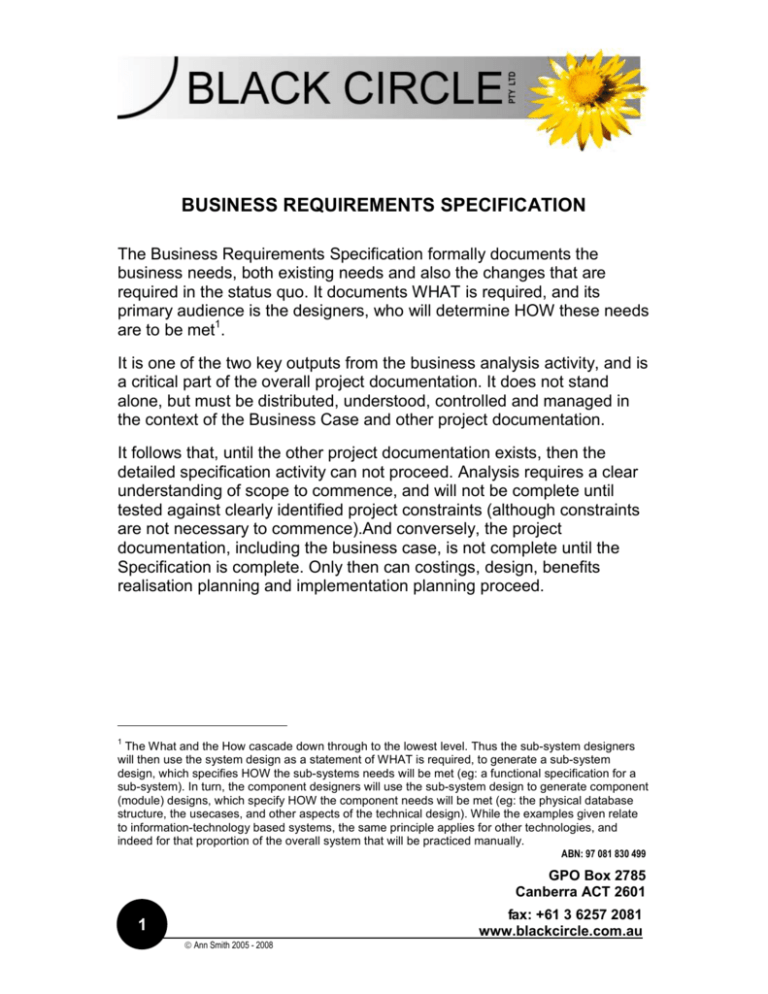 business requirements specification