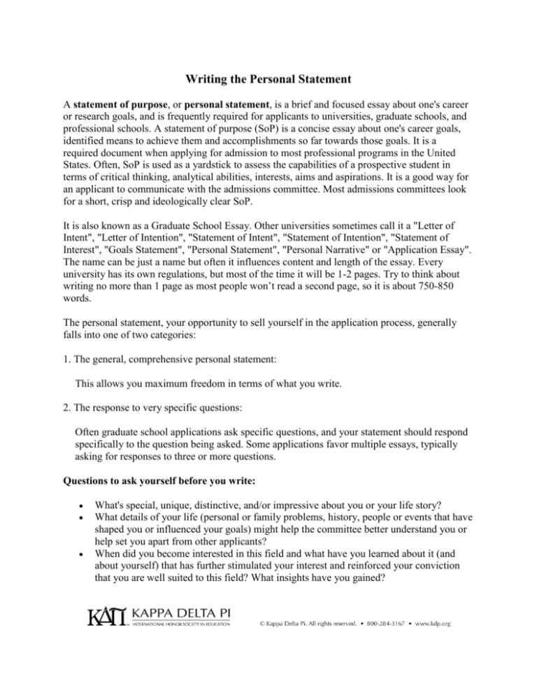 Writing The Personal Statement