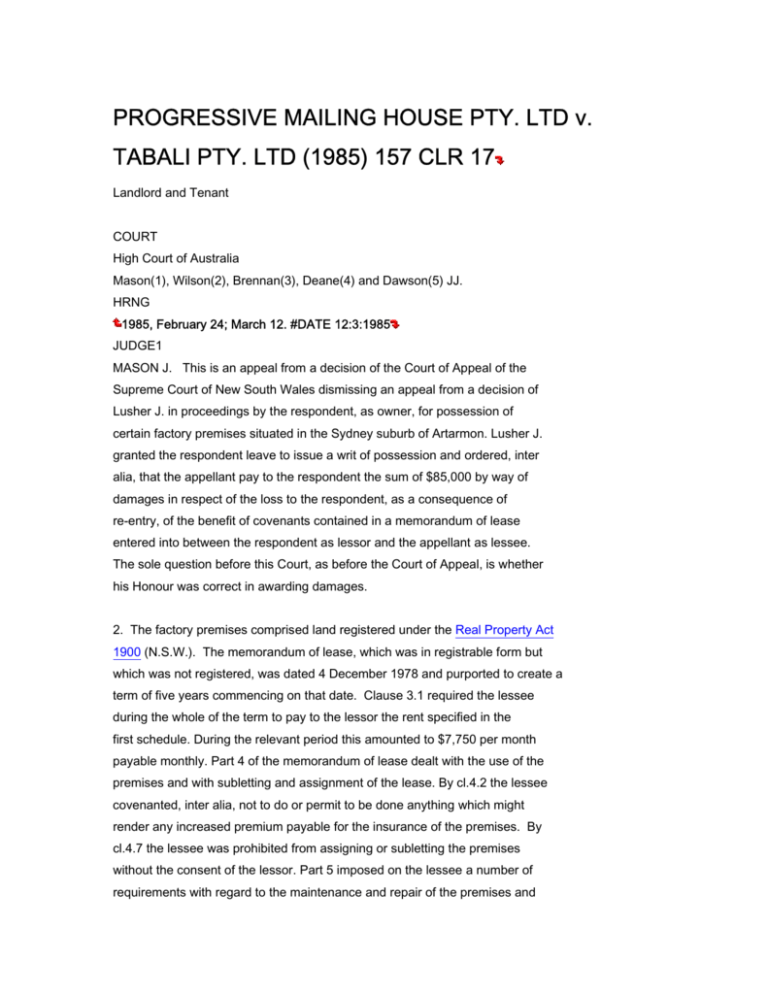 PROGRESSIVE MAILING HOUSE PTY. LTD v. TABALI PTY. LTD
