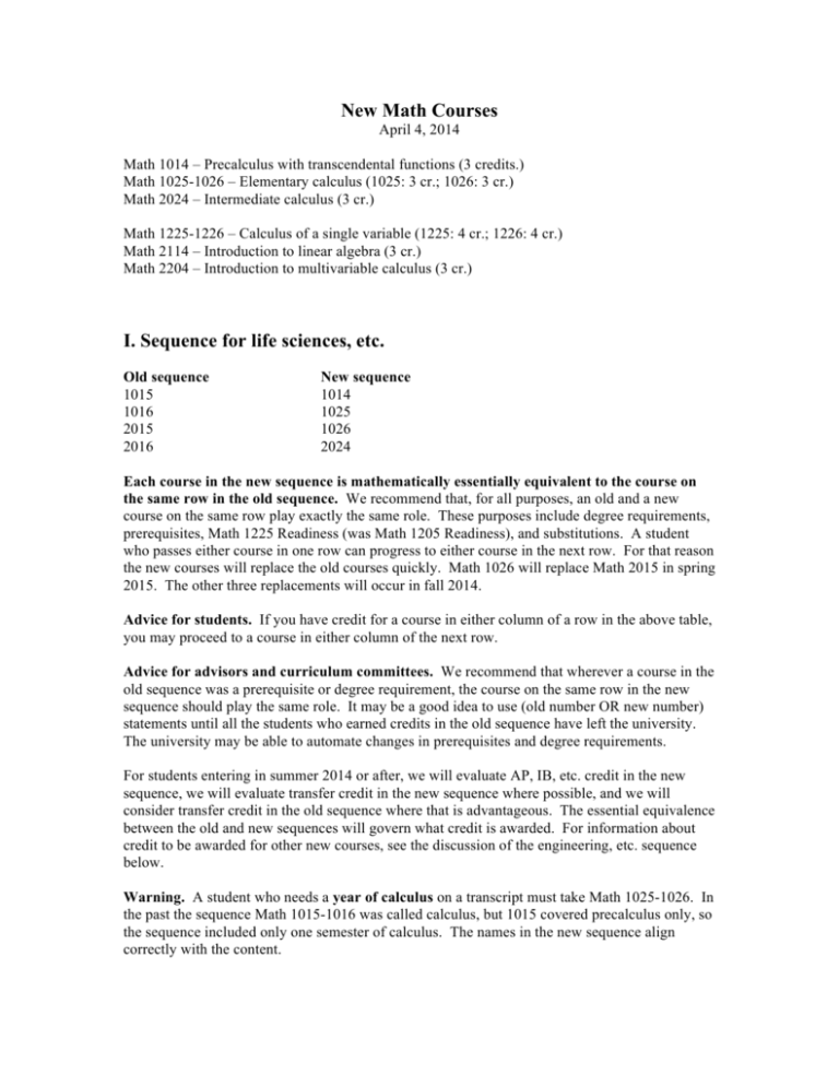 New Math Courses April 4 2014 