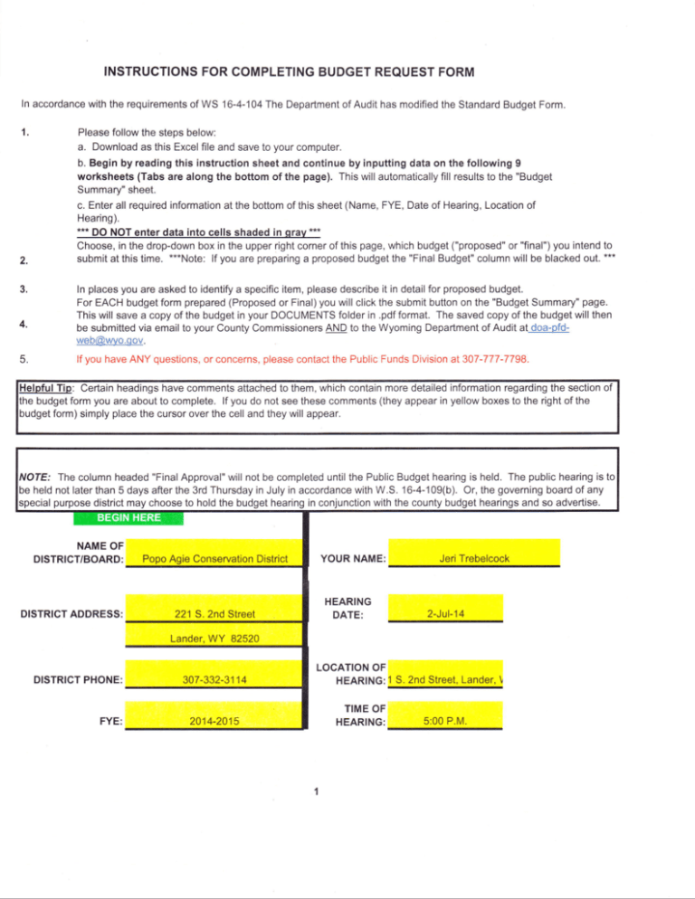 instructions for completing budget request form