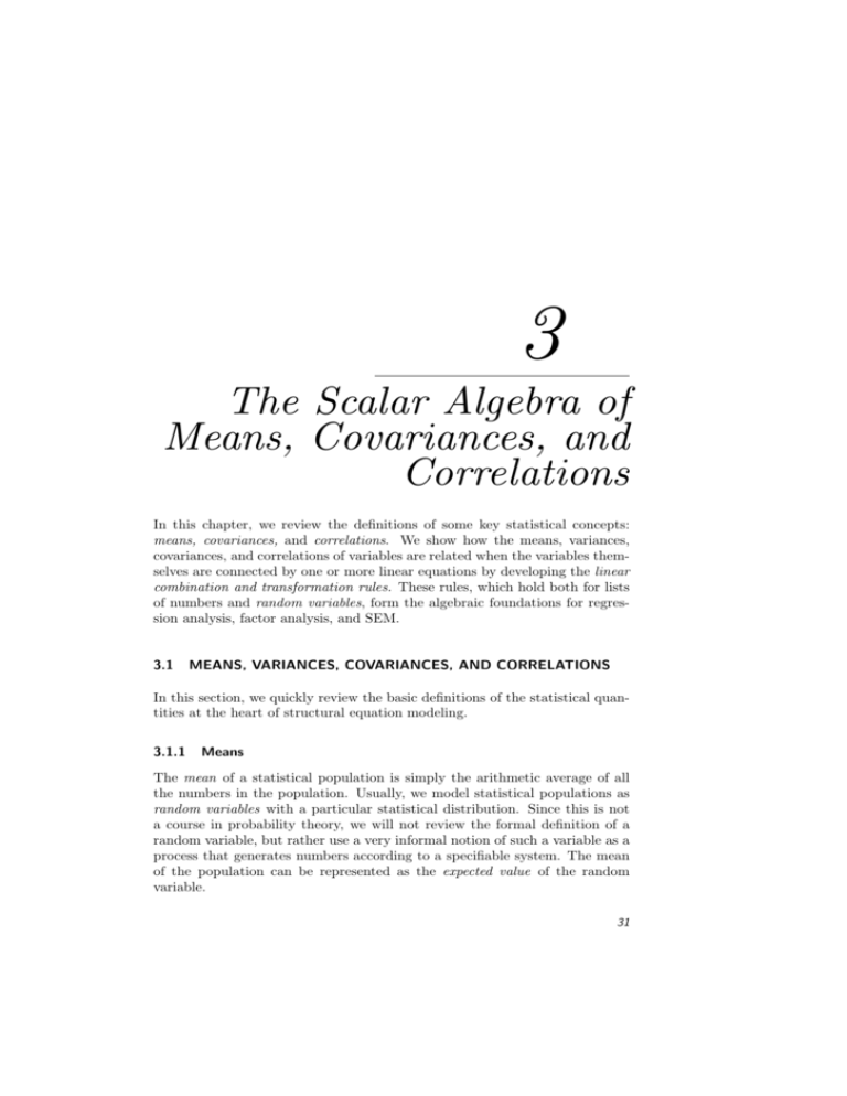 The Scalar Algebra Of Means Covariances And