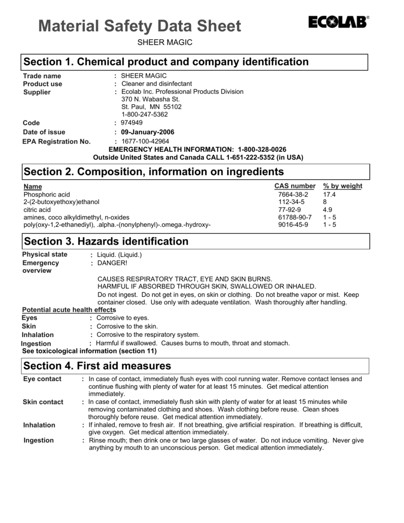 Material Safety Data Sheet