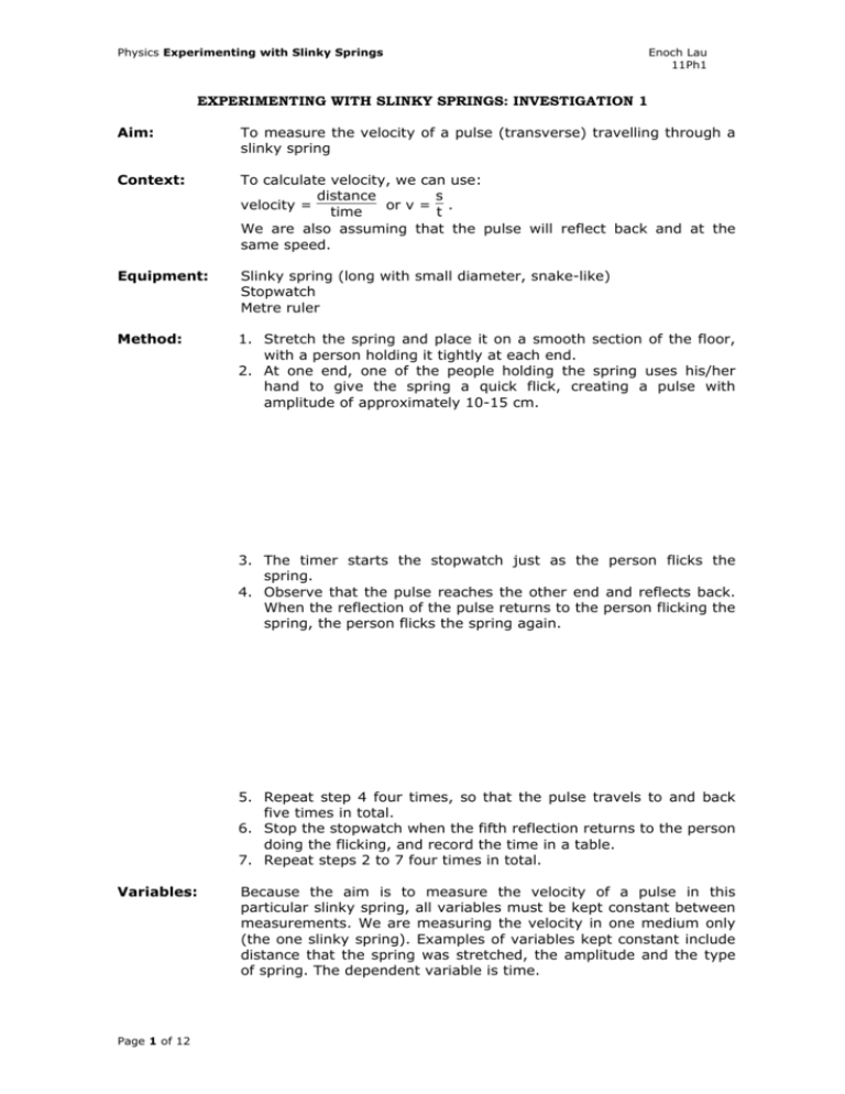 Slinky Spring Physics Lab: Wave Velocity Experiment