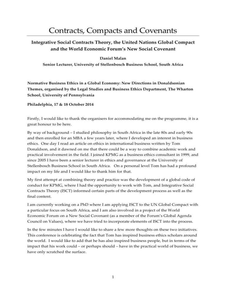Contracts, Compacts and Covenants