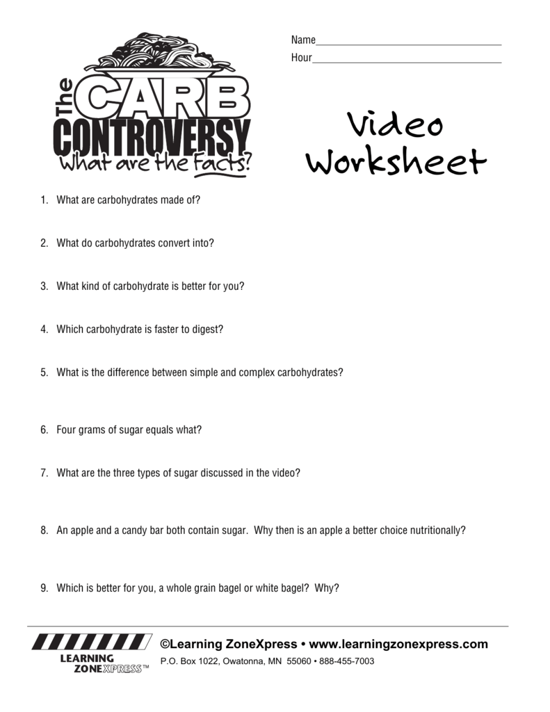 Carb Controversy Video Worksheet Carb Controversy Video Worksheet