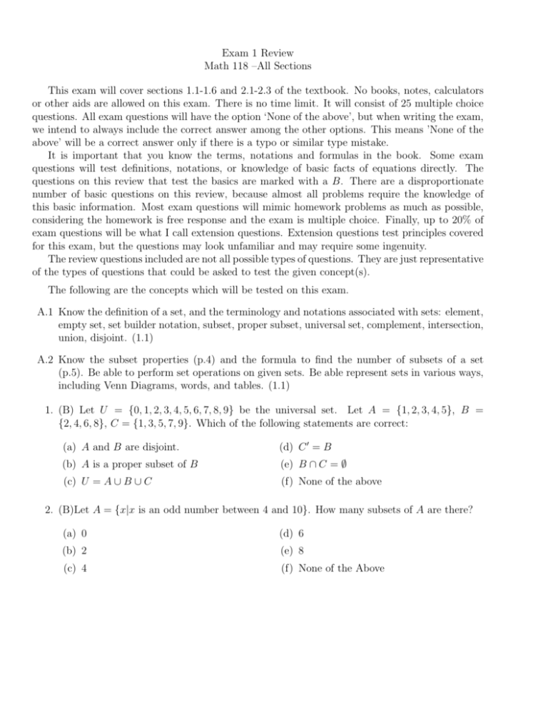 Exam 1 Review Math 118