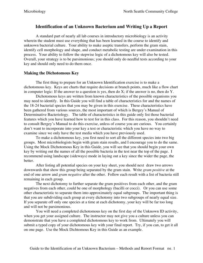 Identification Of An Unknown Bacterium And Writing