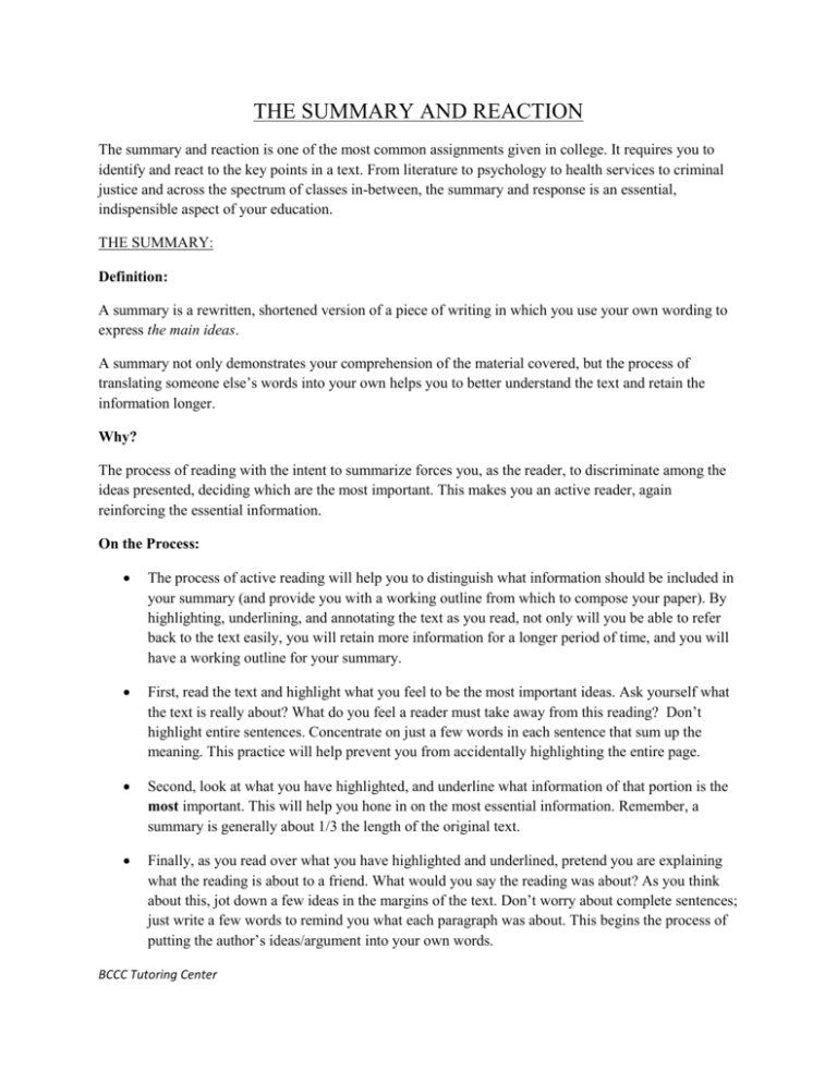 THE SUMMARY AND REACTION