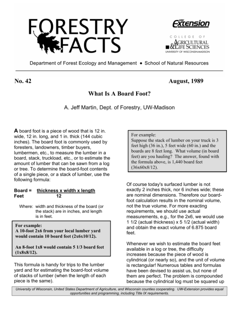 No 42 August 1989 What Is A Board Foot No 42 August 1989 What Is A Board Foot