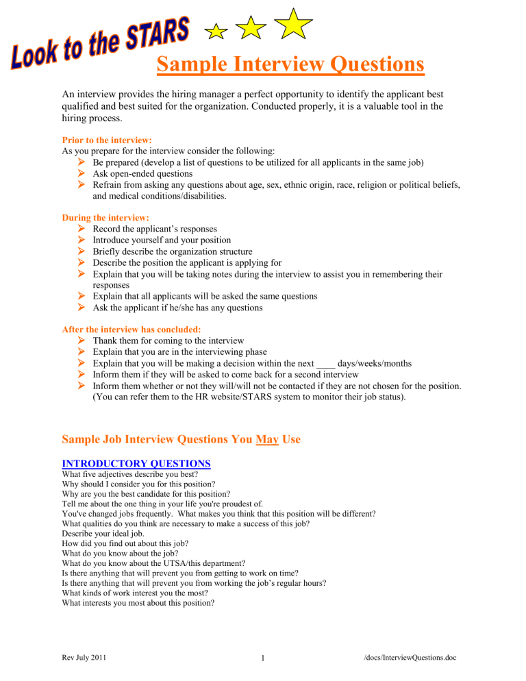 Sample Interview Questions